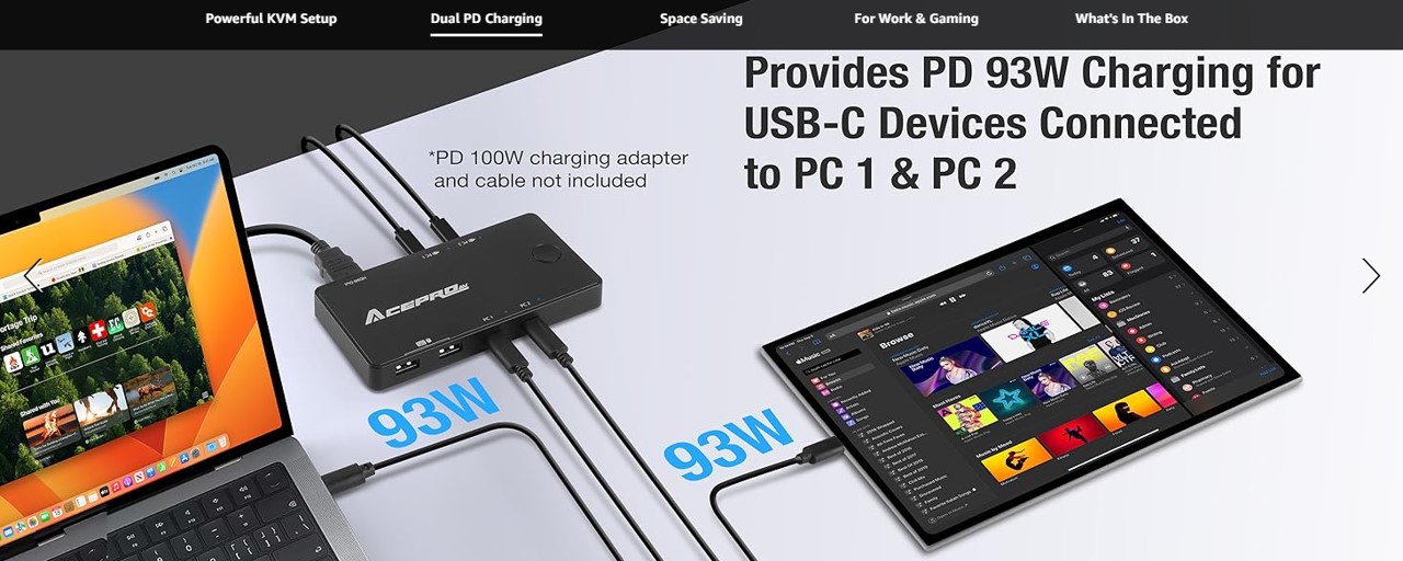 2x1 USB-C 4K60Hz KVM Switch with PD Pass-Through - Selector for 2 Computers Sharing 4K Monitor ...