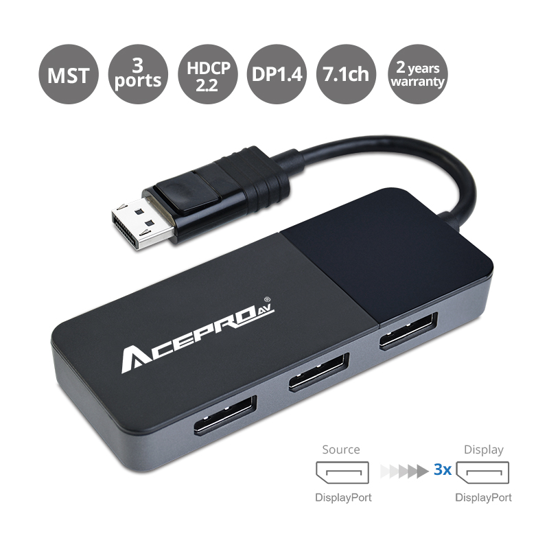 AceProAV 3-Port DisplayPort 1.4 MST Hub - DP to DP | AVLT® | Found by AVLAB