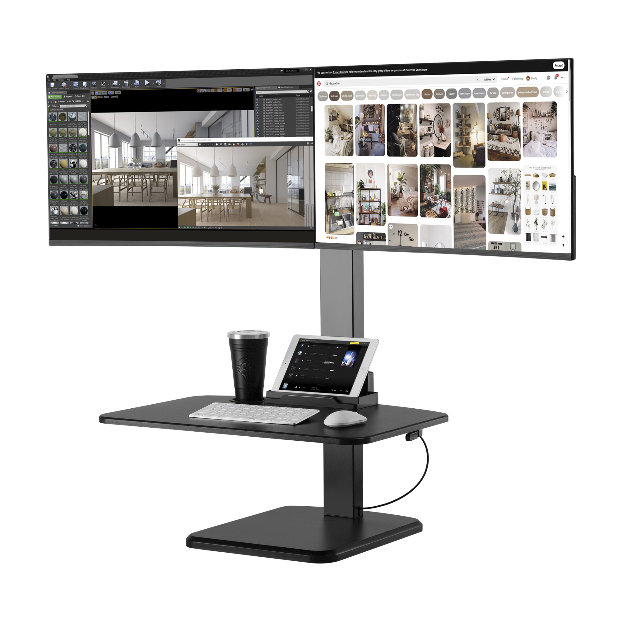 AVLT Dual 32" Monitor Gas Spring Height Adjustable Standing Desk ...