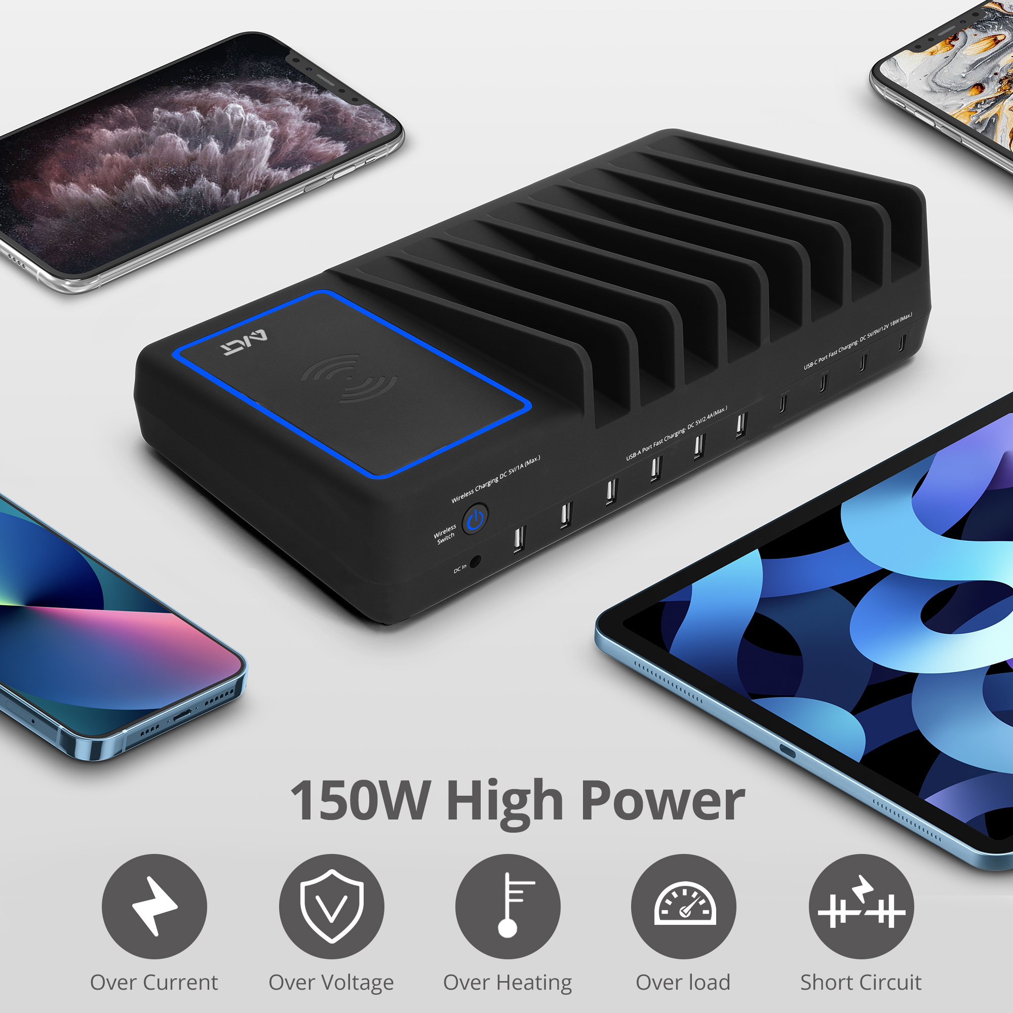 10-port USB-A/C & Wireless Charging Station – 150W | AVLT® | Found by AVLAB