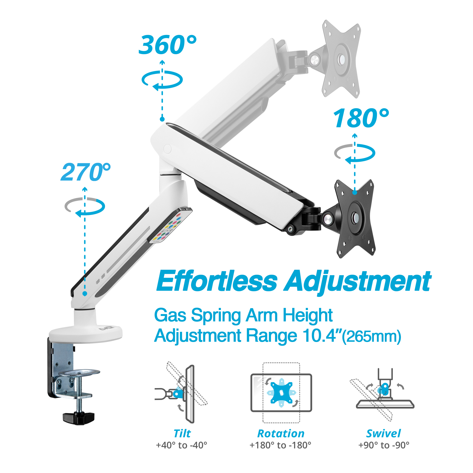 AVLT RGB Lights Single 13”-34” Monitor Arm Desk Mount Built-in 179 ...