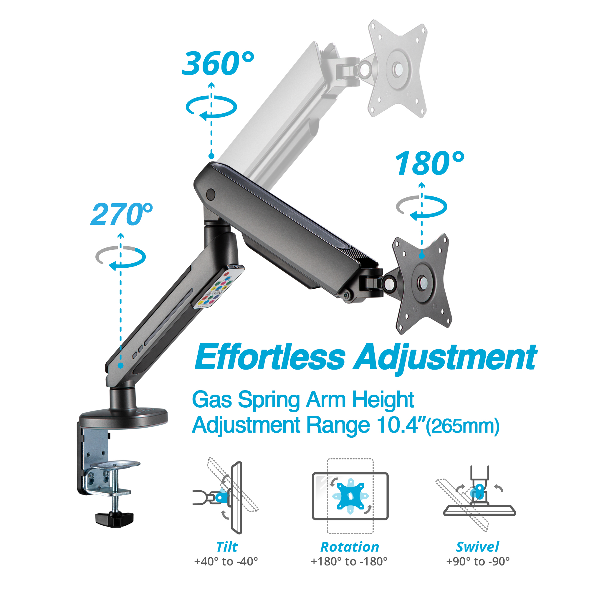 AVLT RGB Lights Single 13”-34” Monitor Arm Desk Mount Built-in 179 ...