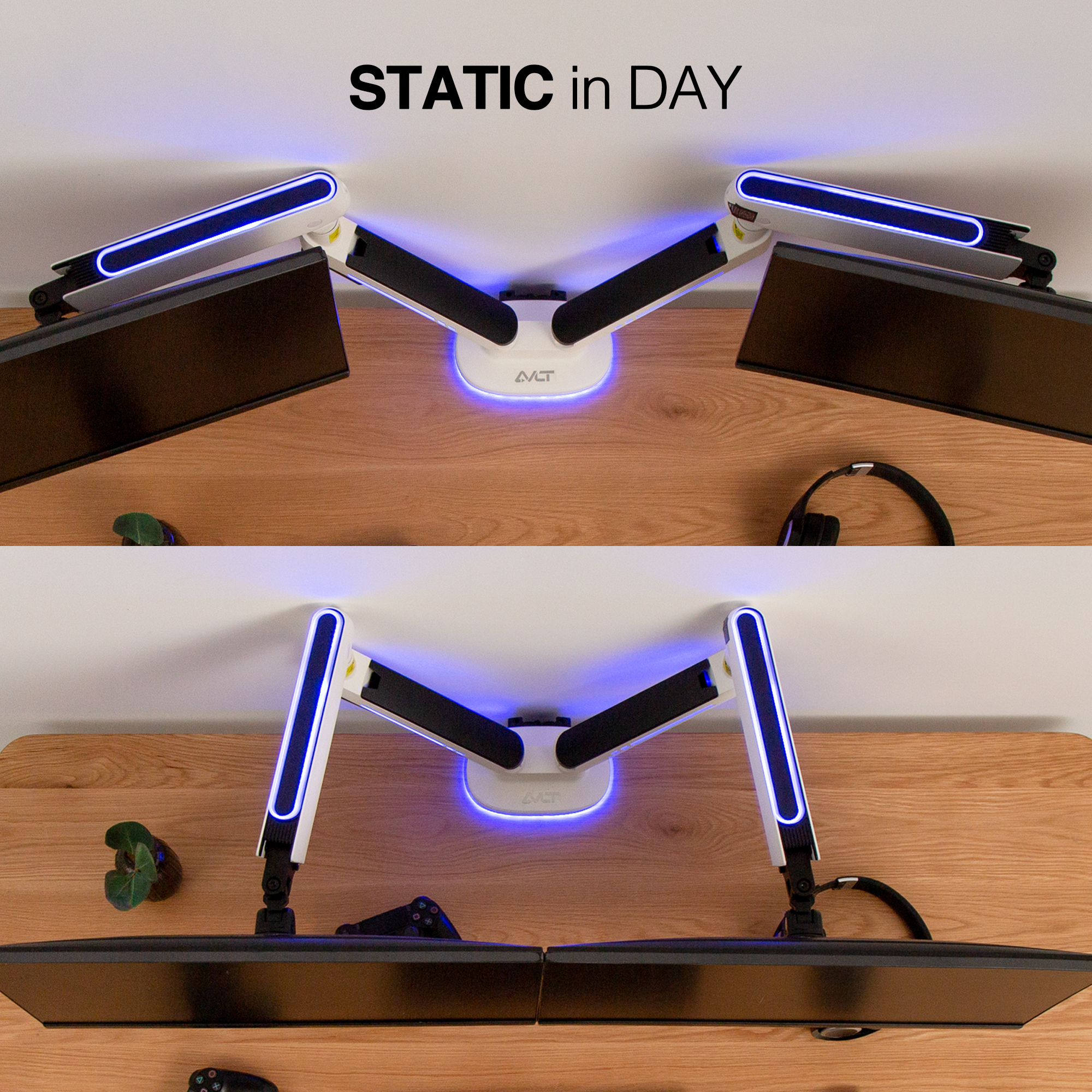 AVLT RGB Lights Dual 13”-32” Monitor Arm Desk Mount Built-in 179 Modes ...