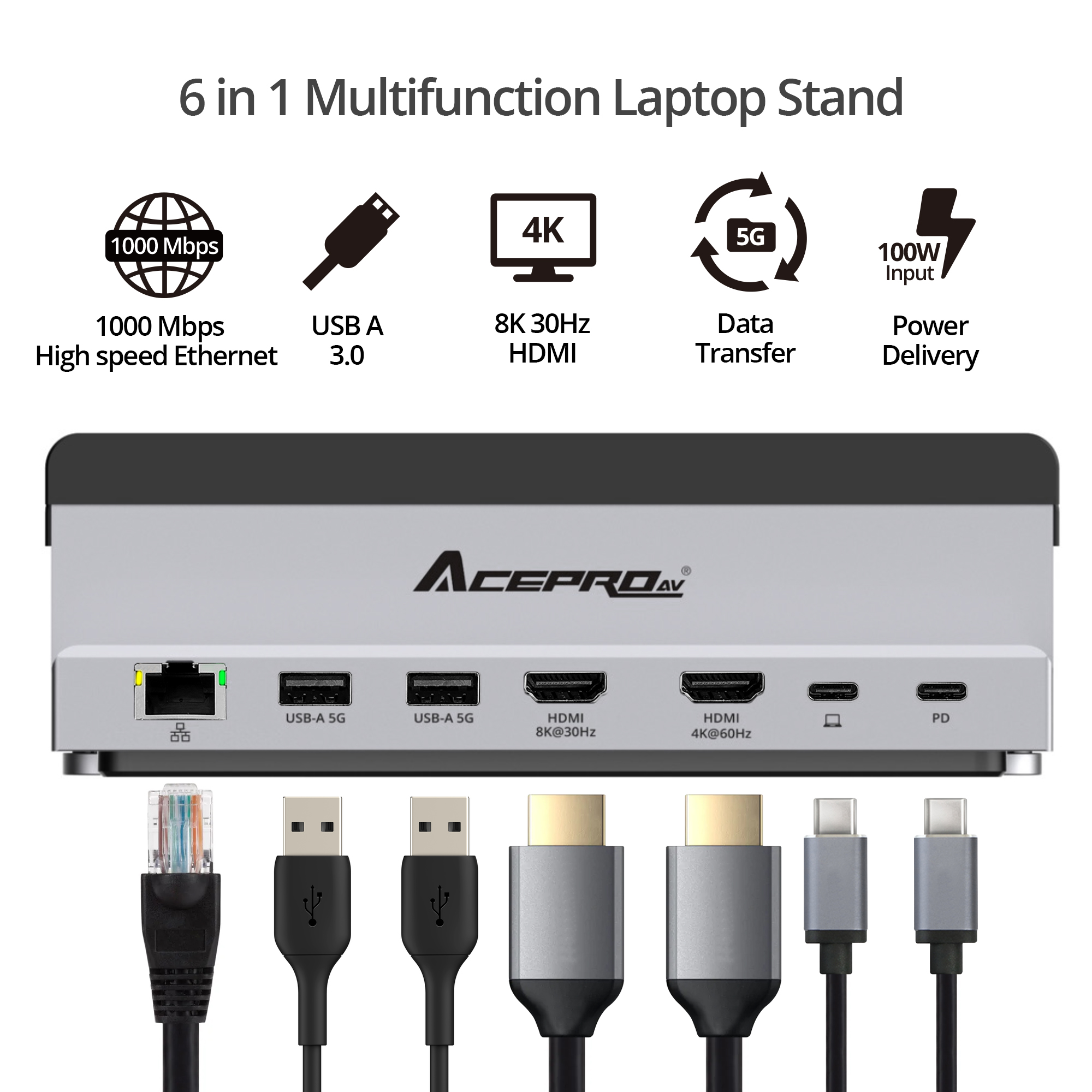 AceProAV 7 Port USB-C 14” Laptop Stand with Dual Display Docking ...