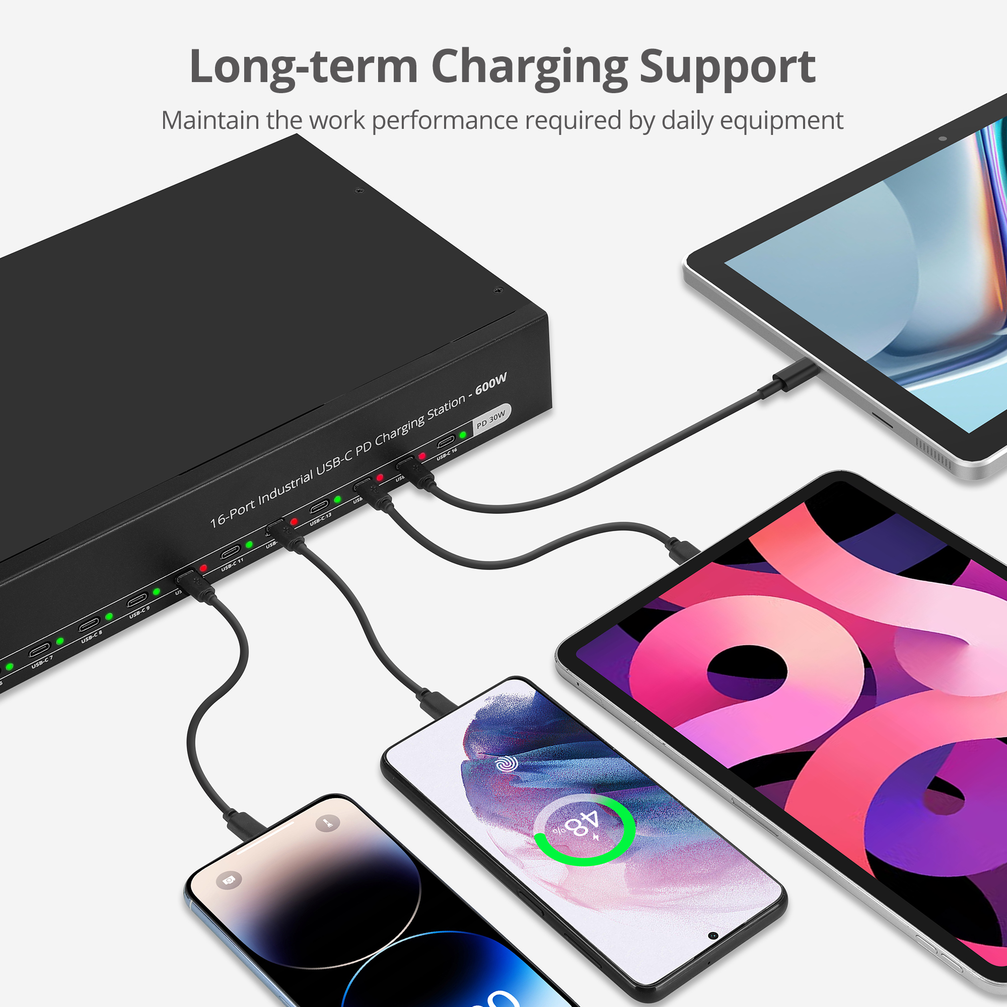 16-Port Industrial USB-C PD Charging Station - 600W - 30W per port - UL ...