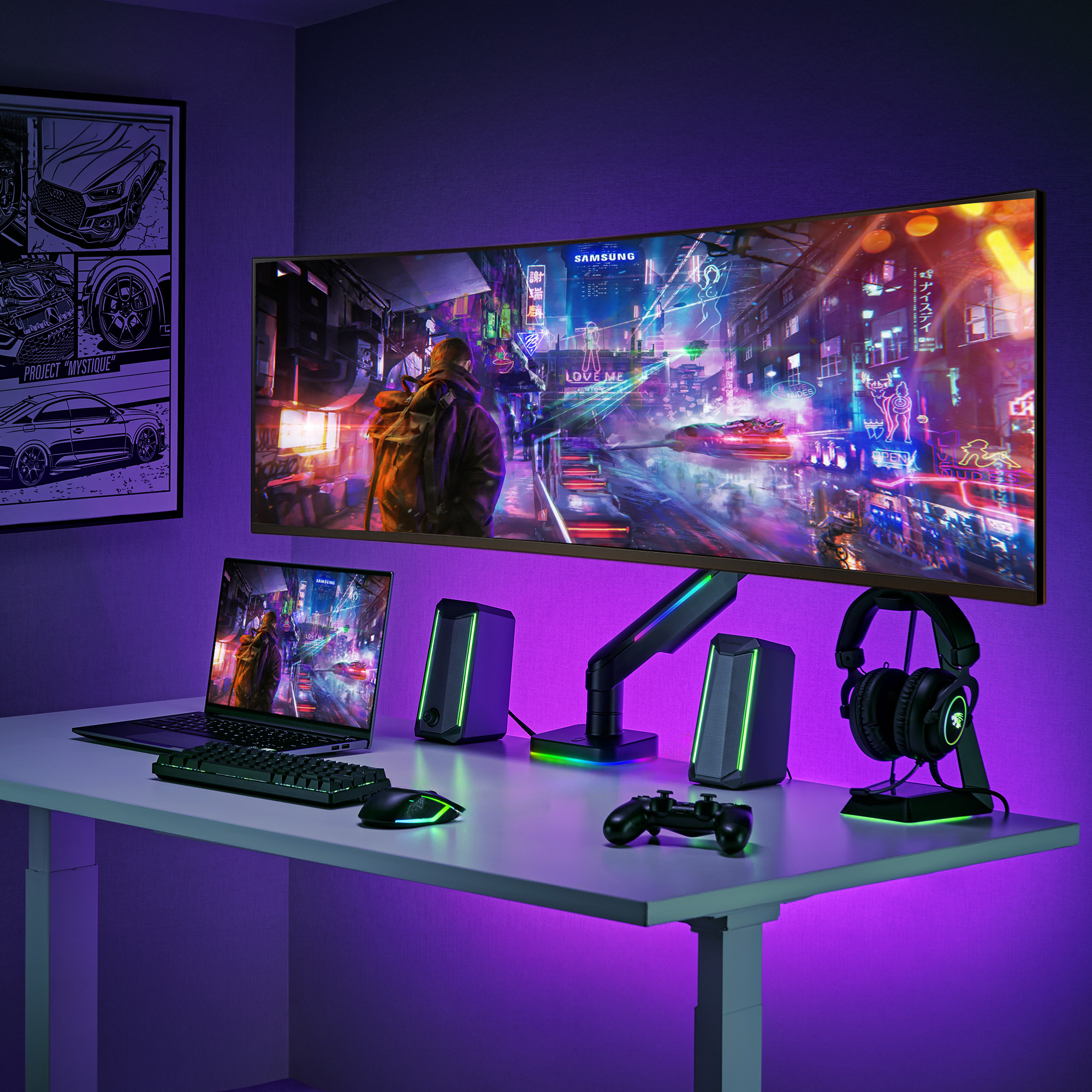 AVLT RGB Lights Single 17”-43” Gaming Monitor Arm Desk Mount, Fits One ...