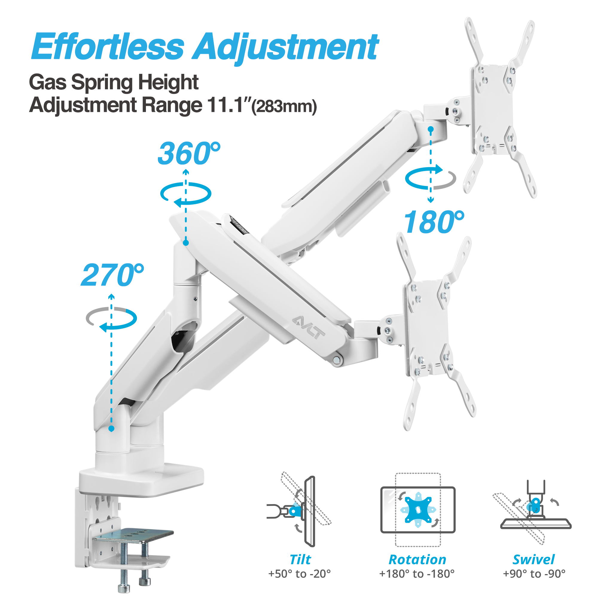 AVLT RGB Lights Dual 17”-43” Gaming Monitor Arm Desk Mount, Fits Two ...