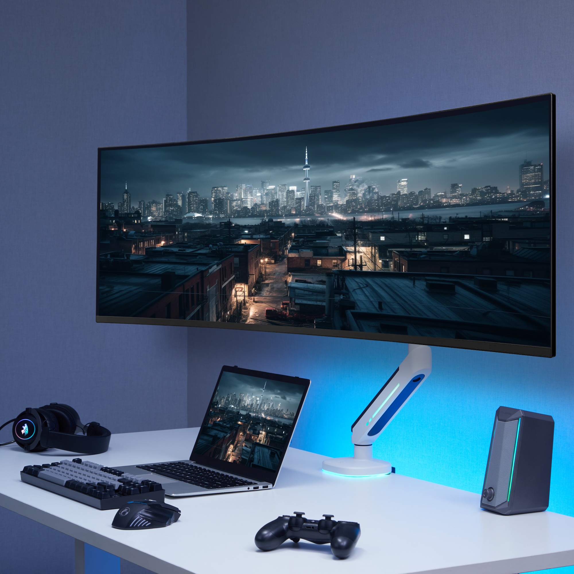 AVLT Single 27”-45” RGB Gaming Monitor Arm Desk Mount Built-in 20 ...