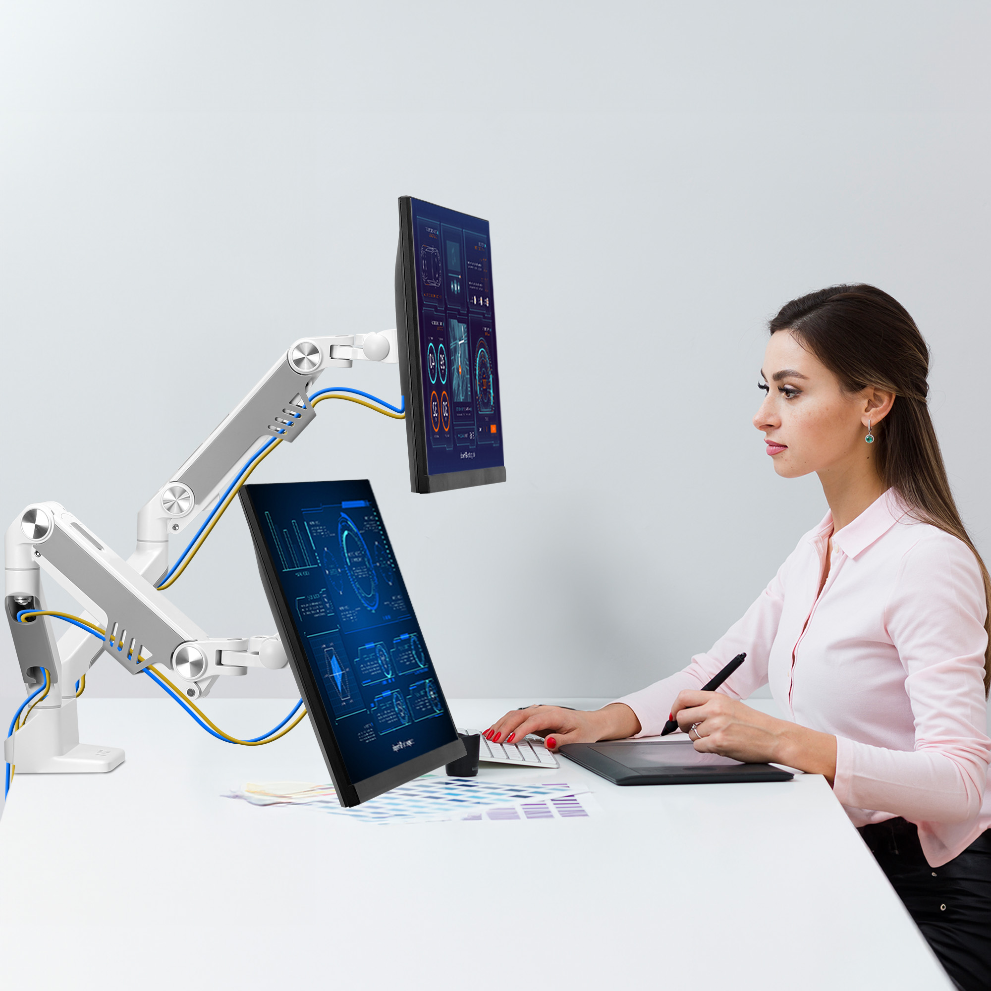 AVLT Dual 17"-35" Monitor Arm Desk Mount fits Two Flat/Curved Monitor ...