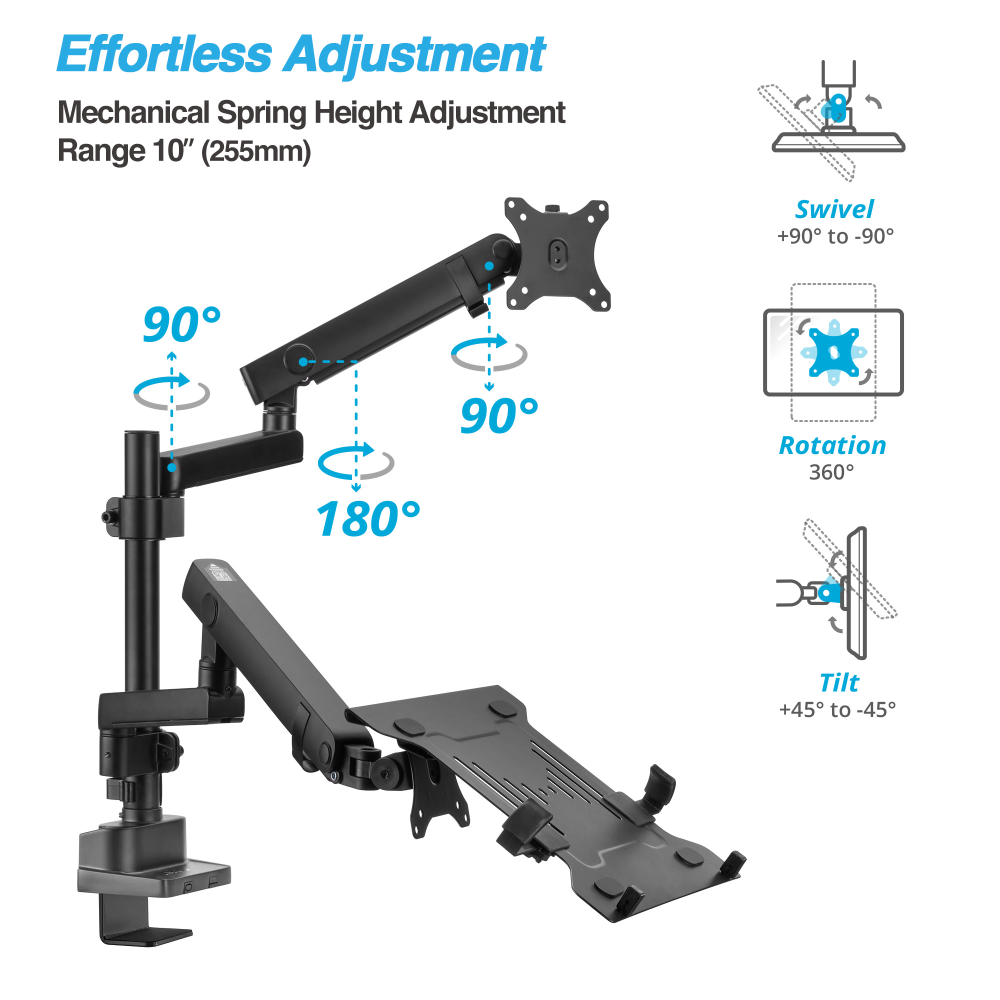 AVLT Laptop & 38 Inch Monitor Arm Pole Top Mount-Black, Supports 26.4 ...