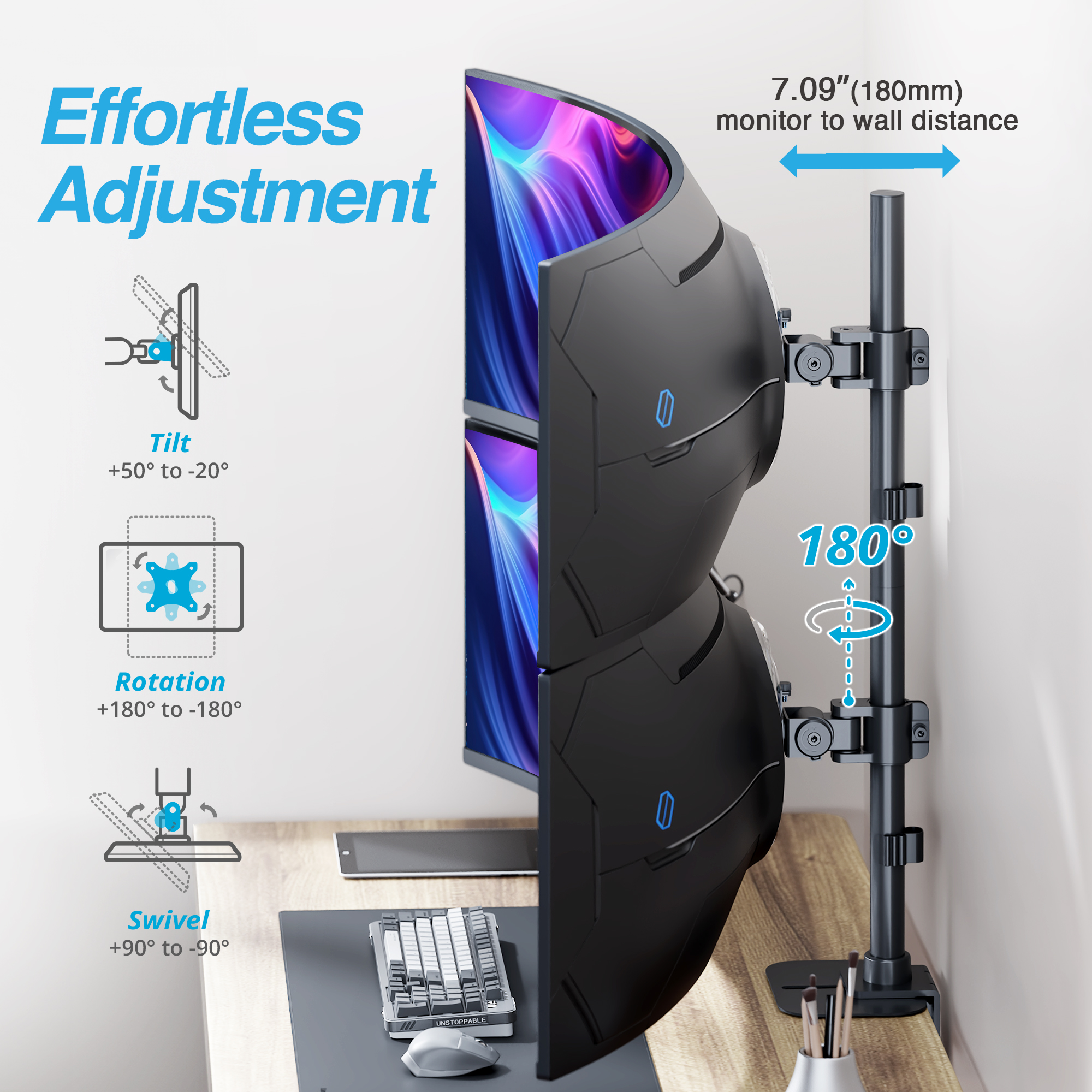 AVLT Dual 49 Inch Stacking Monitor Pole Mount - Stack 44 lbs Super ...